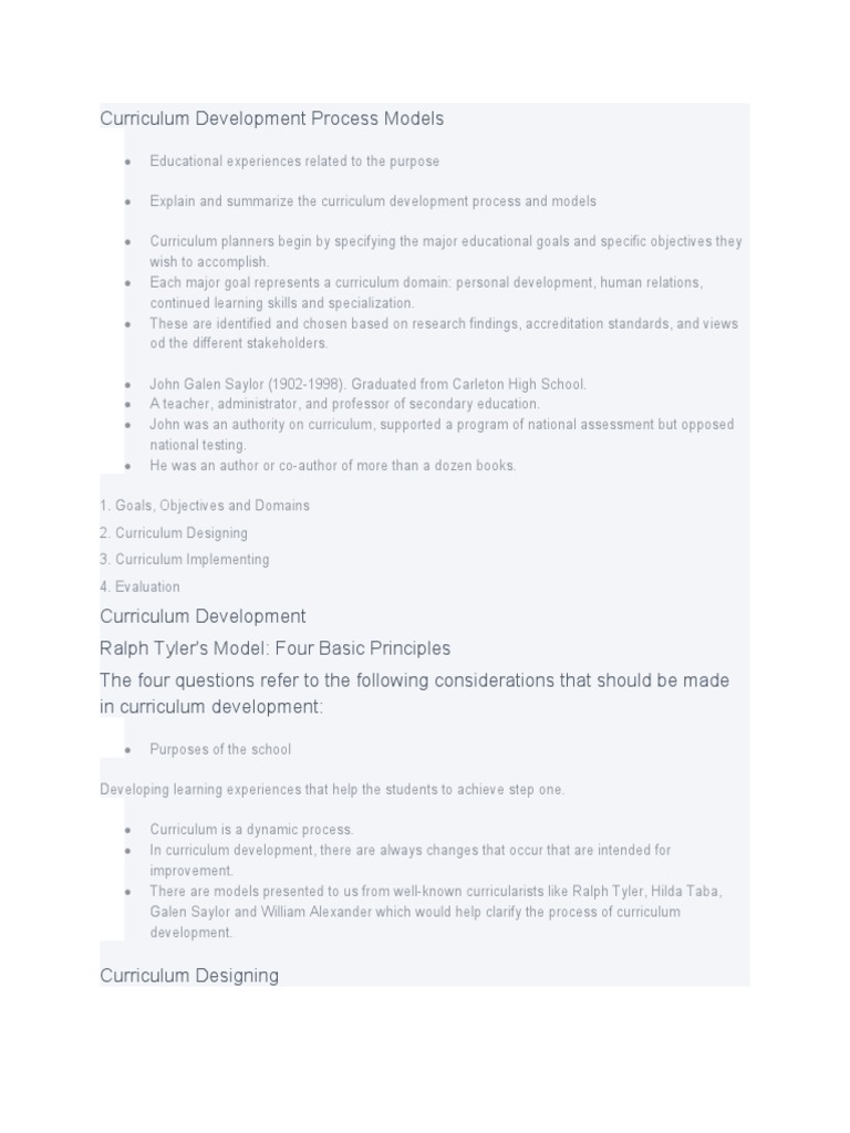 Curriculum Development Process Models | PDF | Curriculum | Educational ...