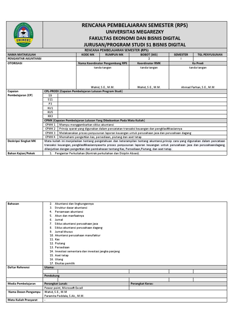RPS Pengantar Akuntansi S1 Bisnis Digital | PDF