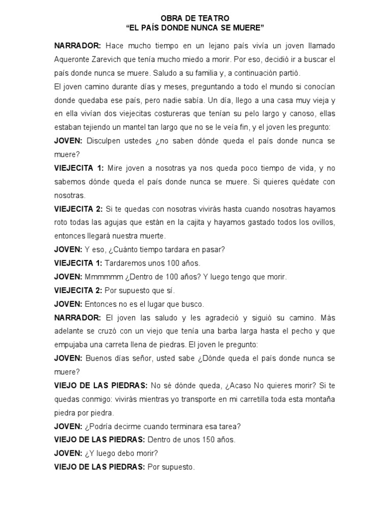 Obra de Teatro El Pais Donde Nunca Se Muere | PDF
