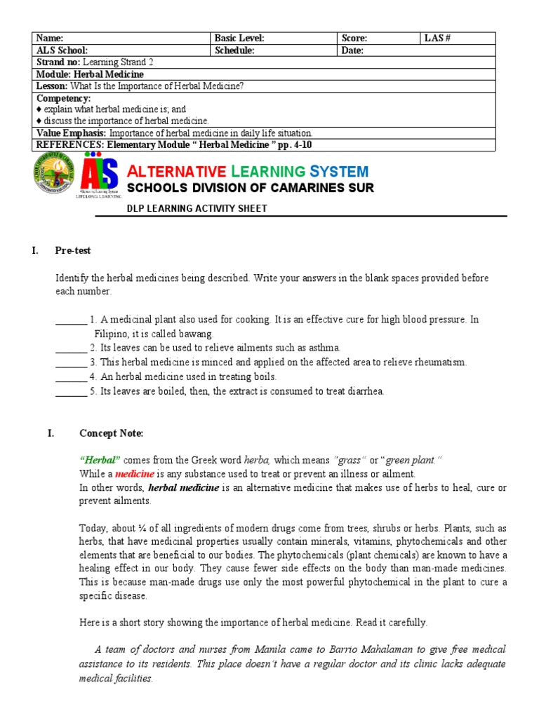 LS 2 Herbal Medicine Lesson 1-3 | PDF | Health Sciences | Medicine