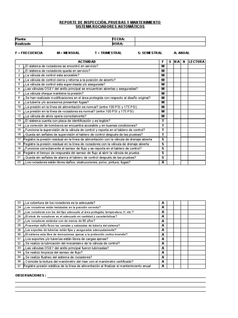 Formatos Inspección RCI | PDF | Presión | Plomería