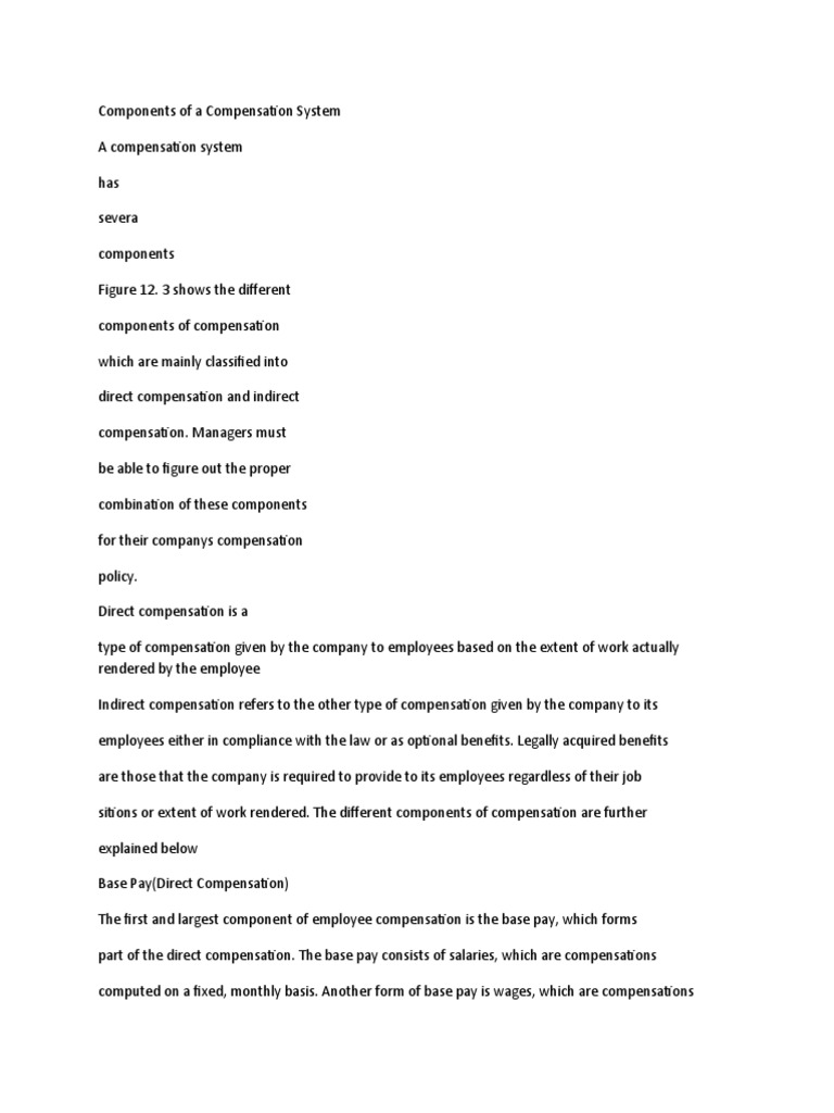 Components of a Compensation System | PDF | Compensation And Benefits ...