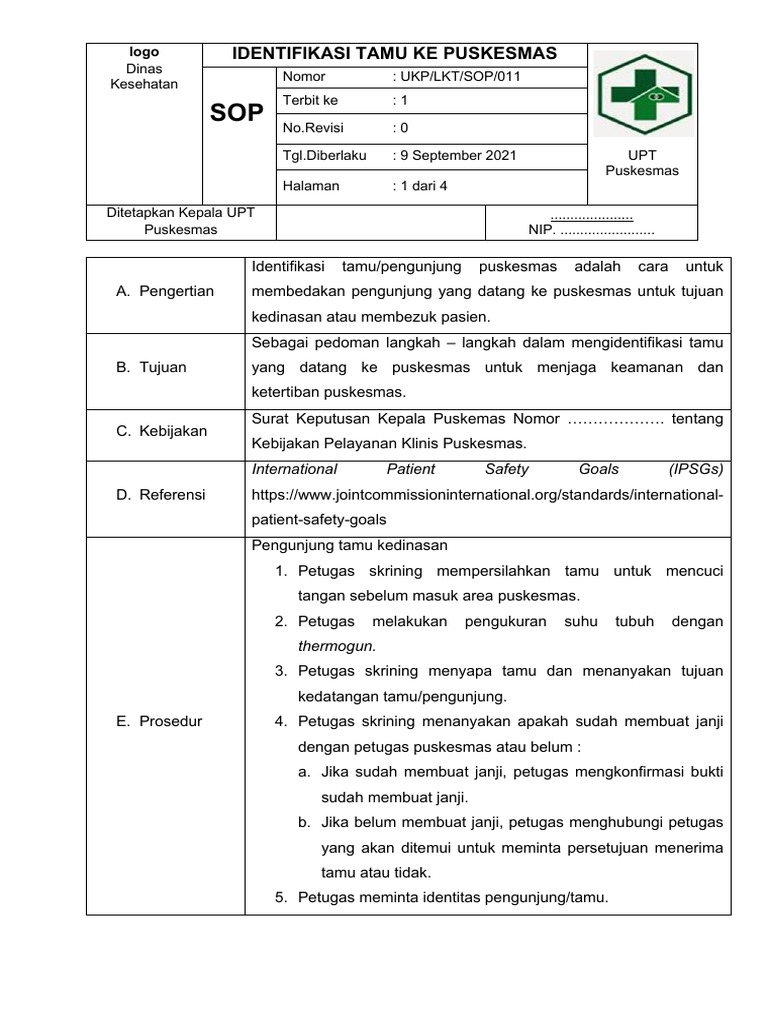 Prosedur Identifikasi Tamu Puskesmas | PDF