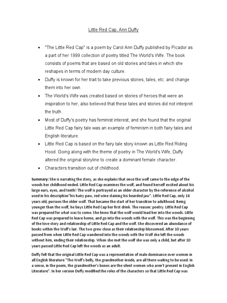 Duffy's Feminist Twist on Little Red Cap | PDF | Traditional Stories