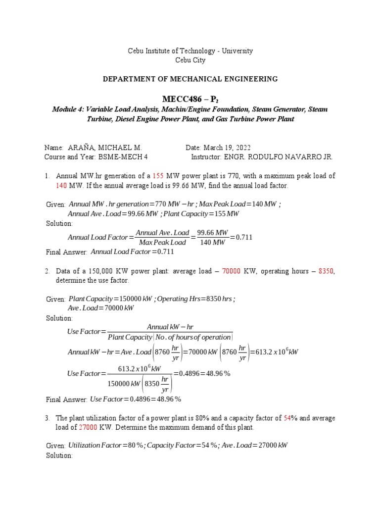 Power Plant Load and Efficiency Analysis | PDF | Horsepower | Boiler