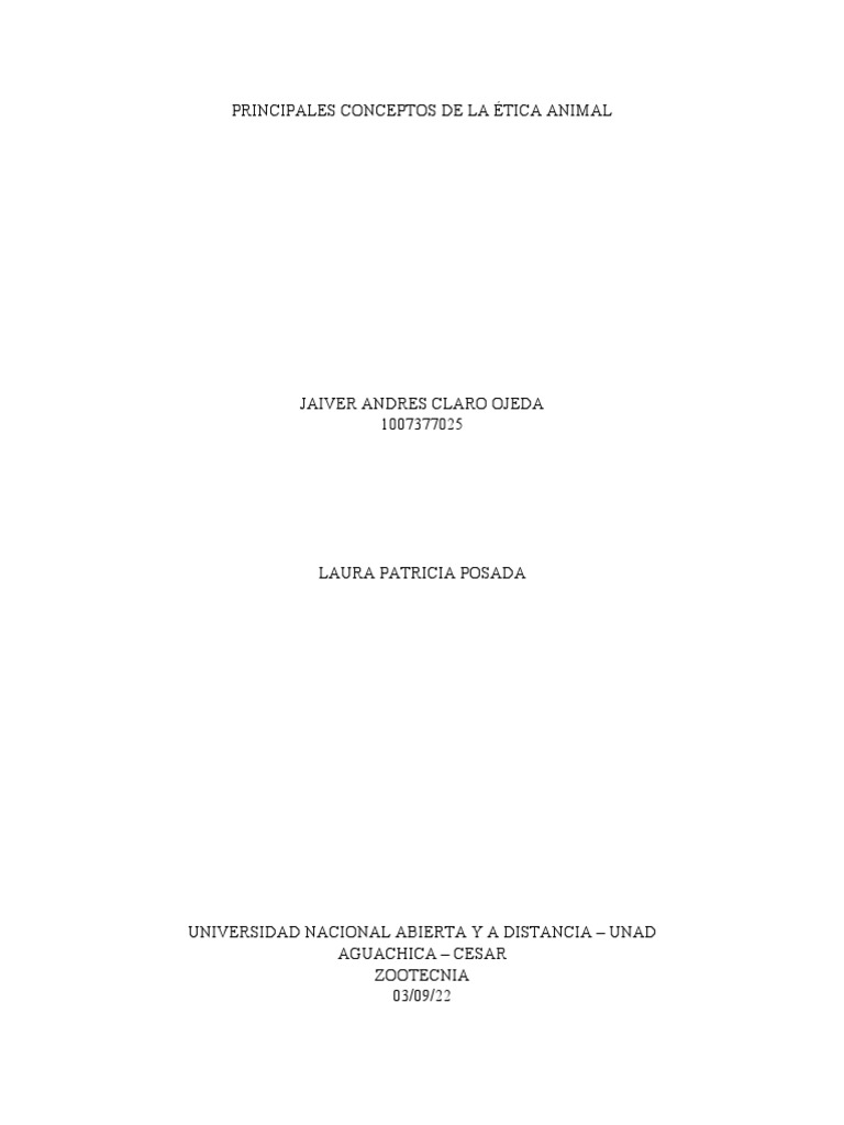 Principales Conceptos de La Ética Animal | PDF