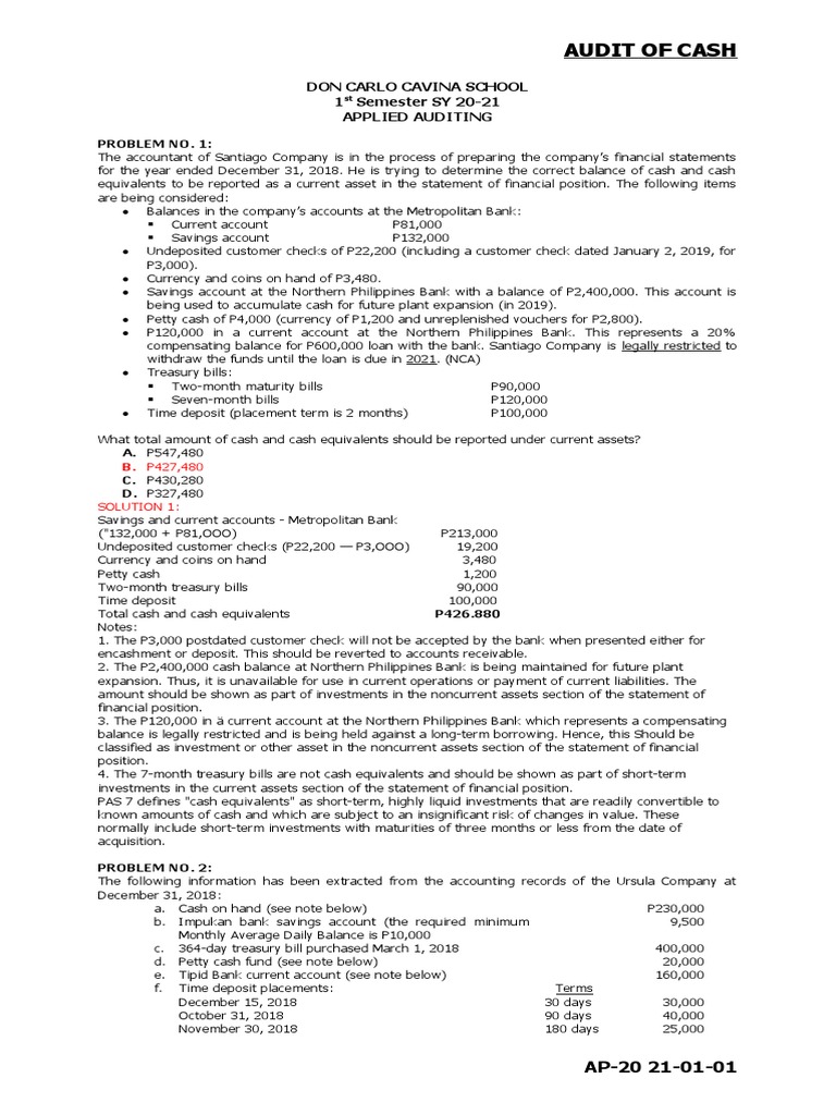02audit of Cash | PDF | Cheque | Banks