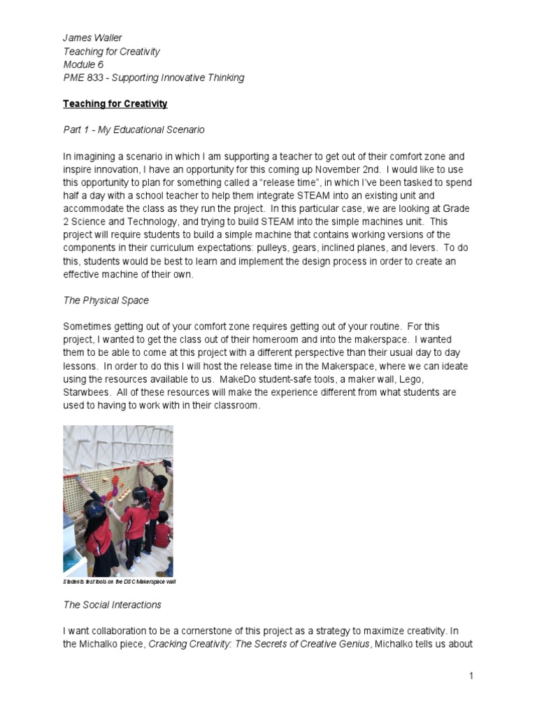 Pme 833 - Module 6 - Teaching For Creativity | PDF | Creativity | Machines Pme 833 - Module 6 - Teaching For Creativity | PDF | Creativity | Machines