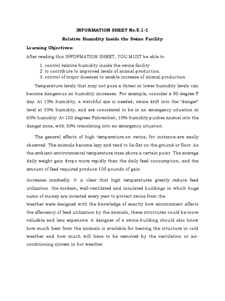 Information Sheet No. 5.1-1 Relative Humidity Inside The Swine Facility ...