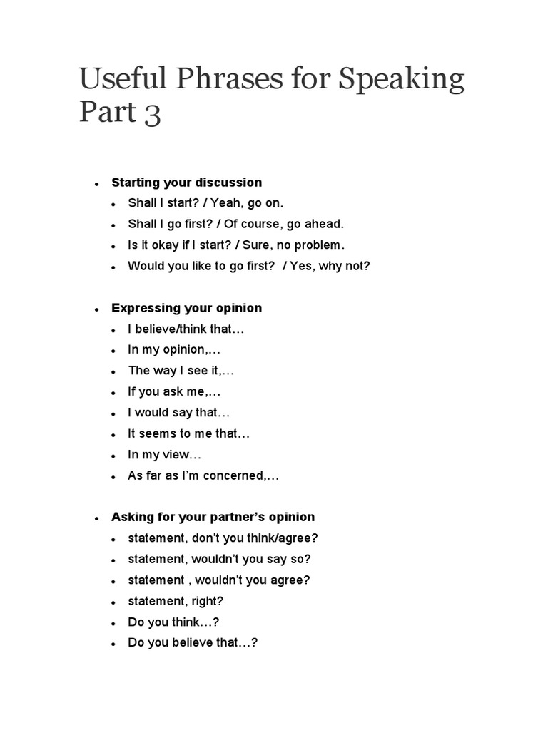 Useful Phrases For Speaking Part 3 | PDF