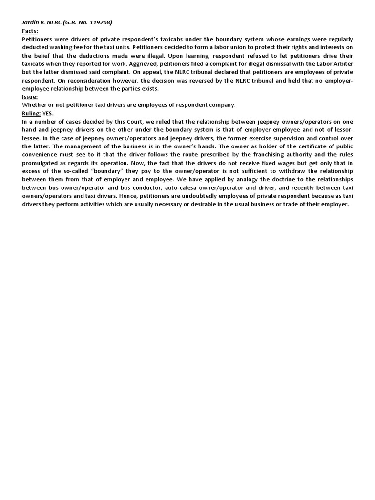 Determining the Employer-Employee Relationship in Various Work ...