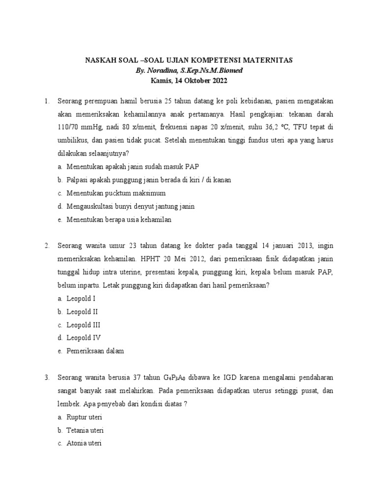 SOAL-SOAL UKOM MATERNITAS NERS 2022 Noy | PDF