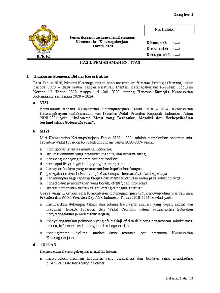 Contoh KK Pemahaman Entitas | PDF