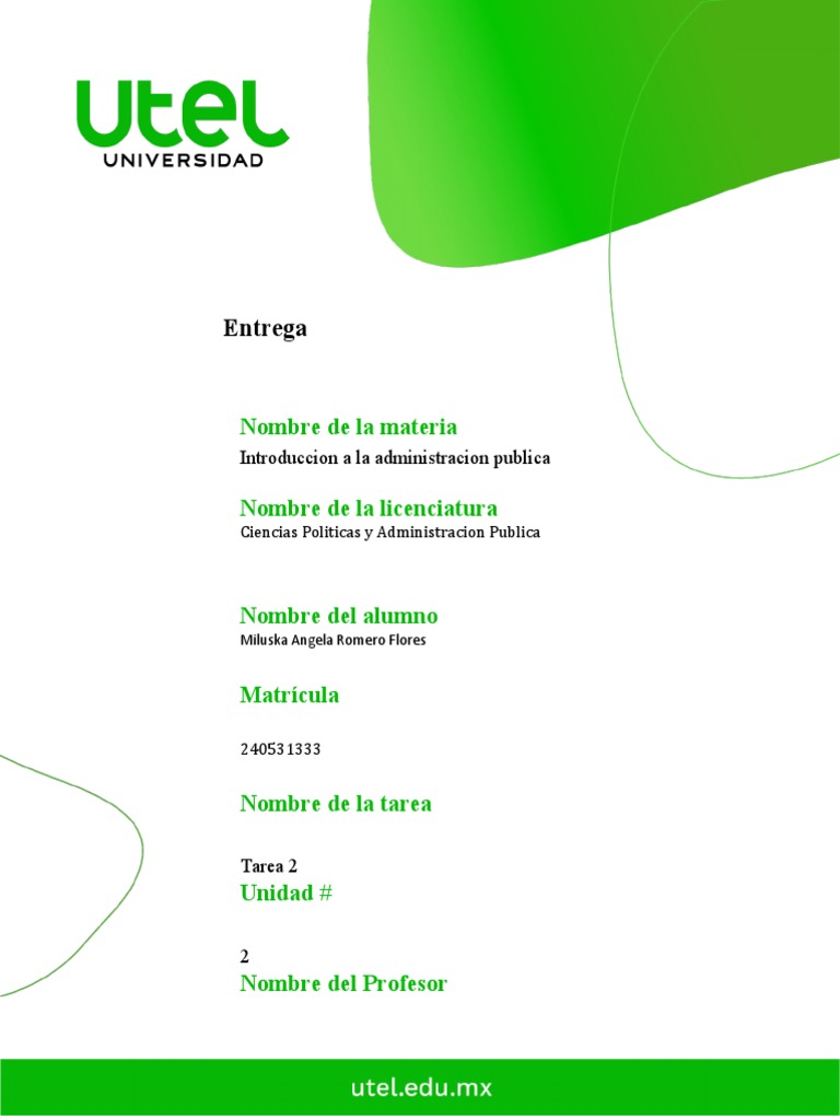 Tarea 2 Intorduccion Admin, Publica FORMATO UTEL | PDF | México ...