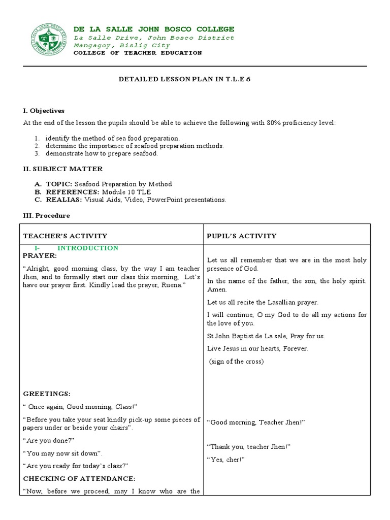 Tle-Lesson Plan | PDF | Grilling | Baking