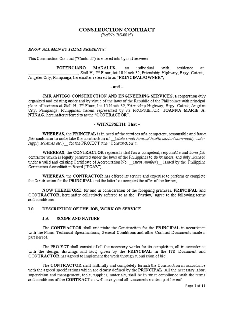 Editable Construction Contract | PDF | Employment | Indemnity