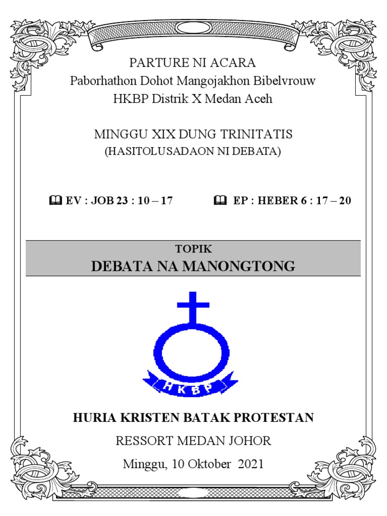 Partording Ni Minggu Xix Dung Trinitatis, 10 Oktober 2021 (Bahasa Batak ...
