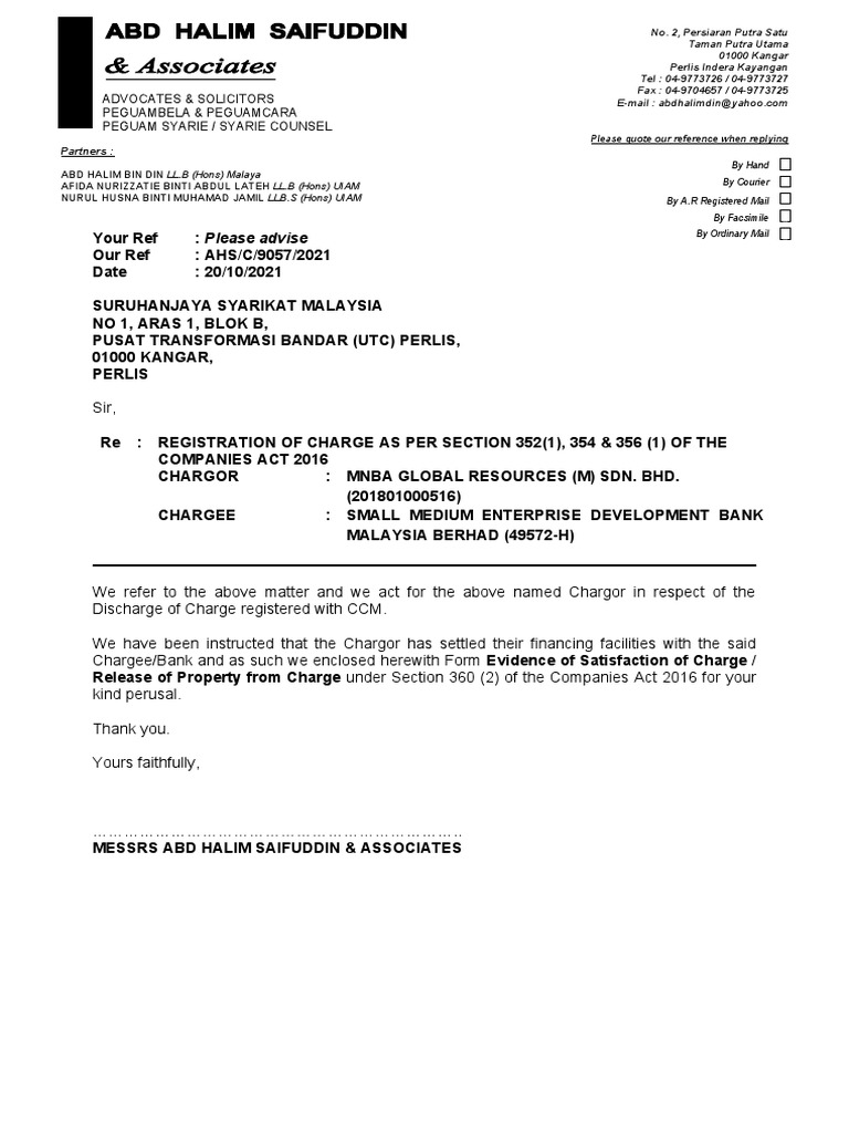 Registration of Charge SSM | PDF