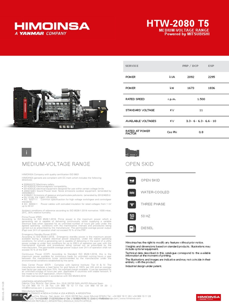 Generator Set Data Sheet HTW 2080 t5 Open Skid English | Download Free ...
