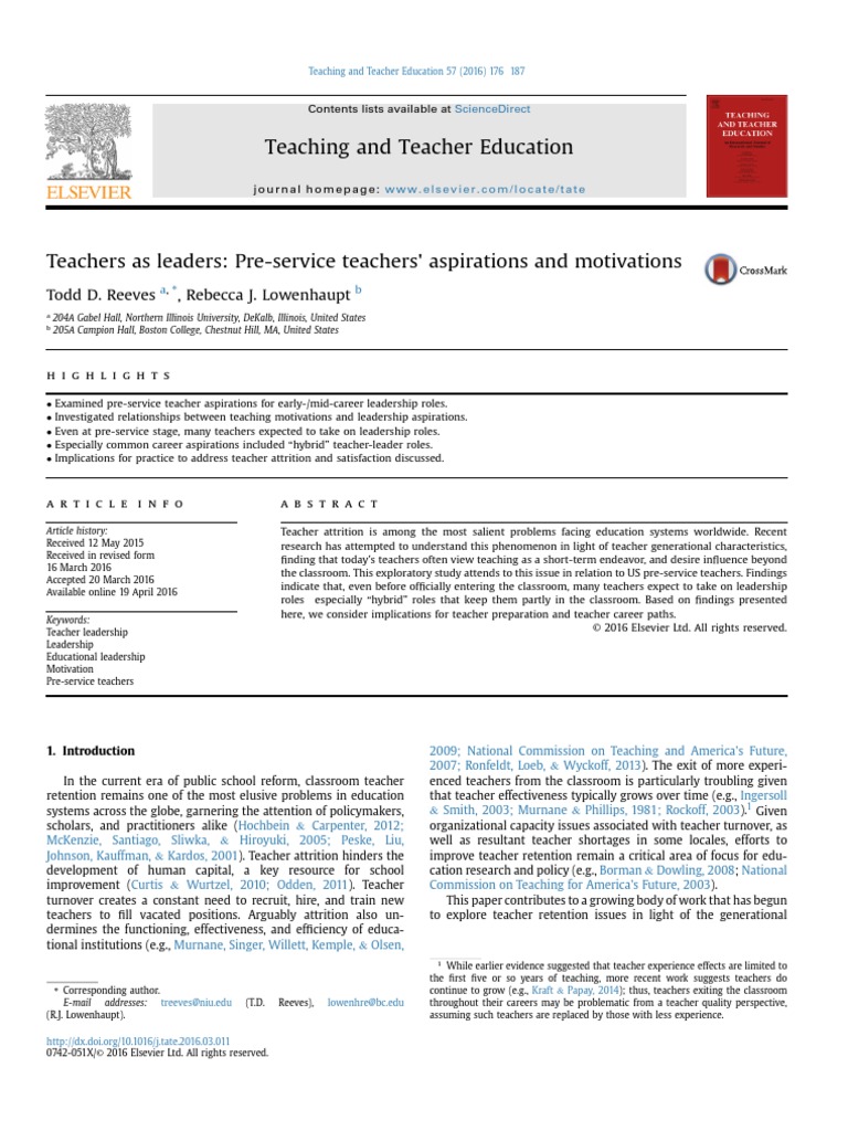 Teachers As Leaders Pre Service T | PDF | Teachers | Motivational