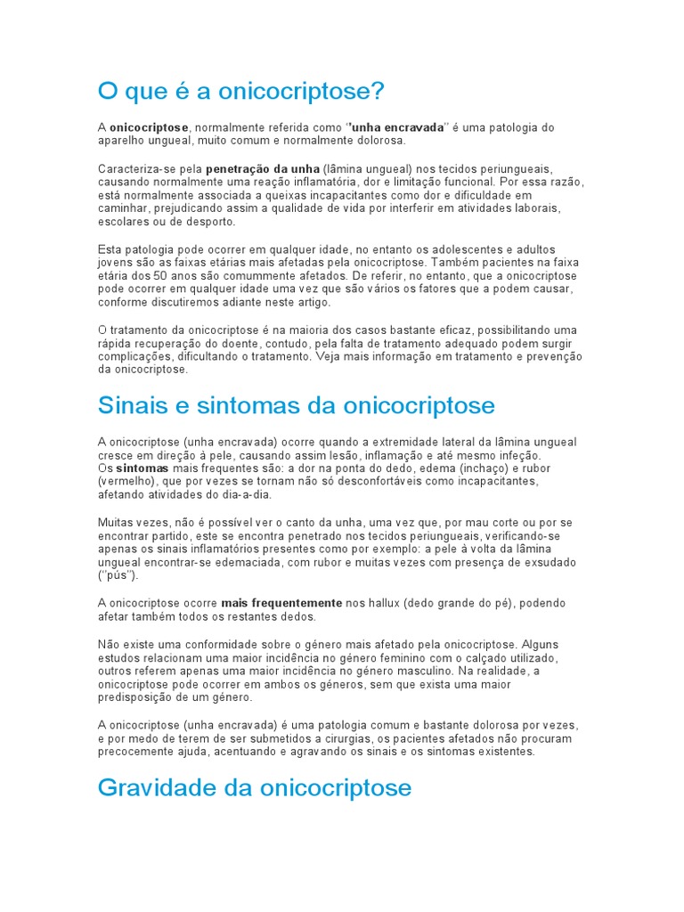O Que É A Onicocriptose | PDF | Inflamação | Edema