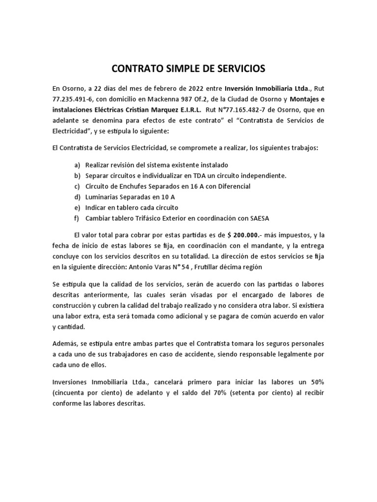 Contrato de Servicios Electricos | PDF