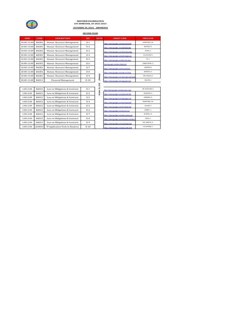 Midterm Exam Schedule 2022-2023 | PDF | Economies