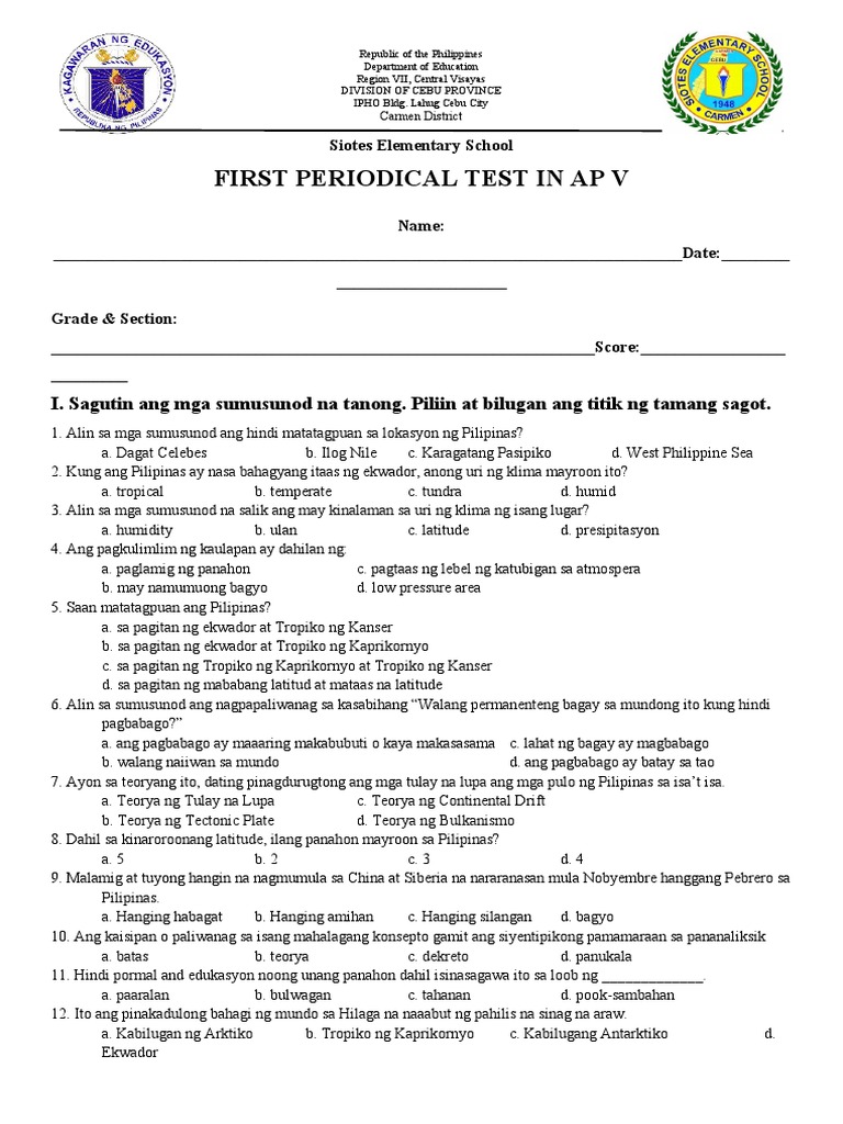 AP 1st Periodical Test | PDF