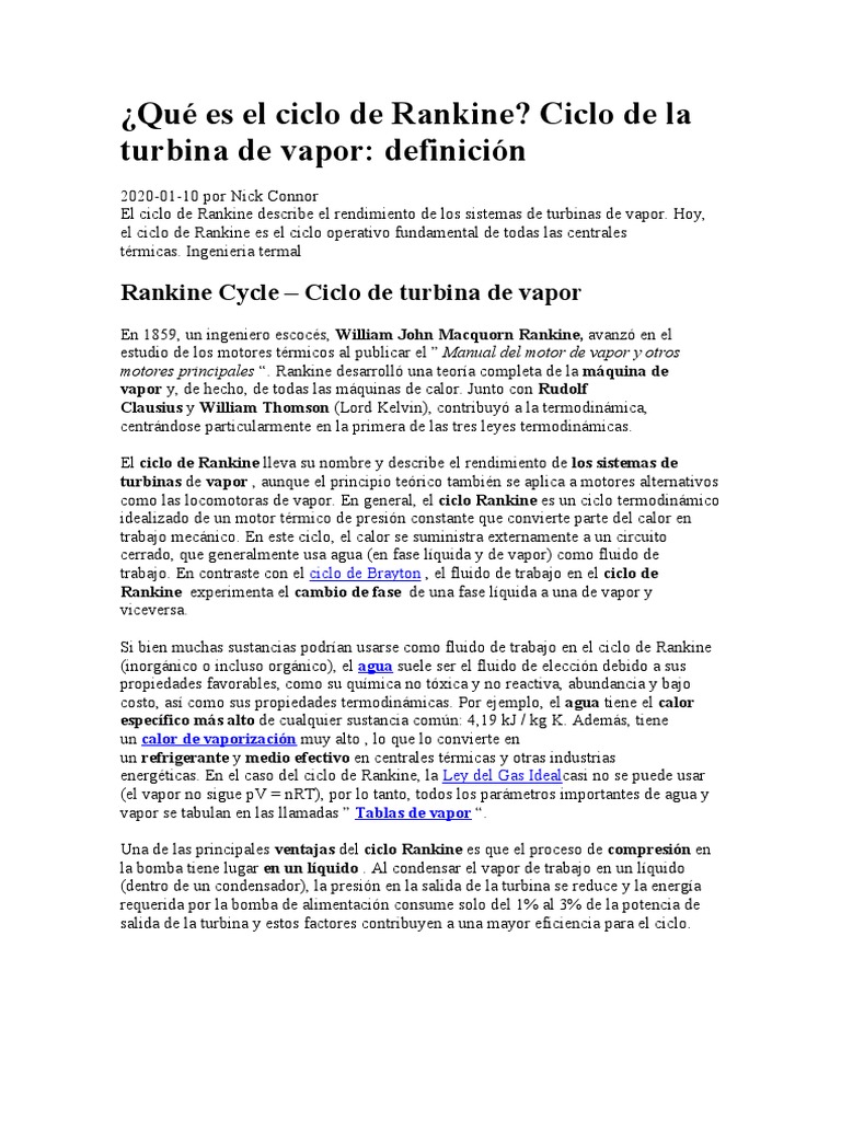 Ciclo Rankine | PDF | Vapor | Entalpía
