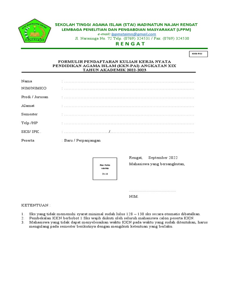 1 Formulir KKN 2022 | PDF