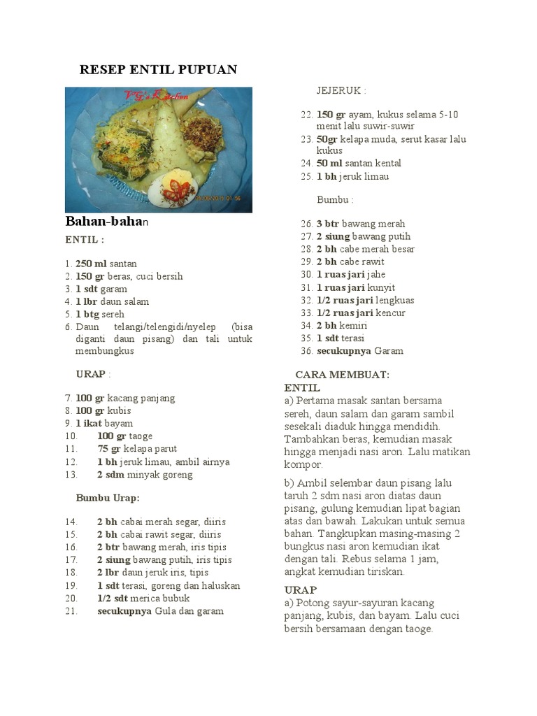 KLP 1, (Entil Pupuan) Tabanan | PDF | Memasak, Makanan, & Anggur