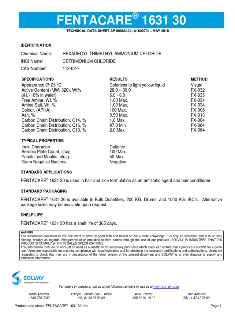 Cloruro de Cetrimonio TDS | PDF | Chemistry | Chemical Substances