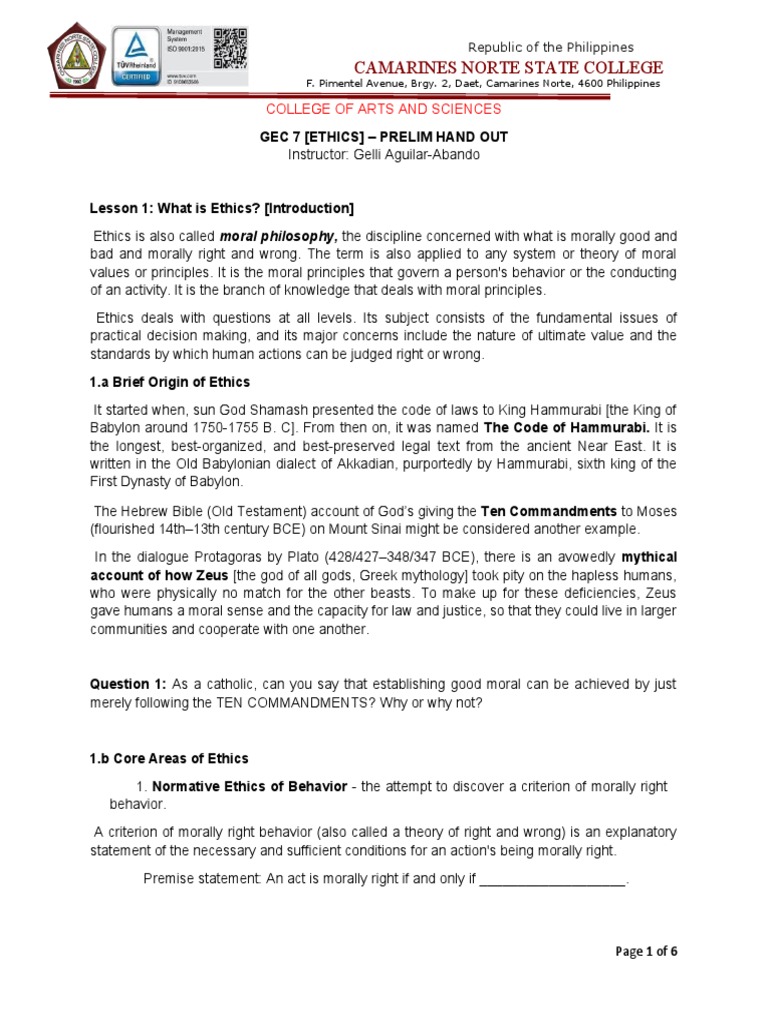 GEC 7 Handout 1 | PDF | Morality | Thomas Aquinas GEC 7 Handout 1 | PDF | Morality | Thomas Aquinas
