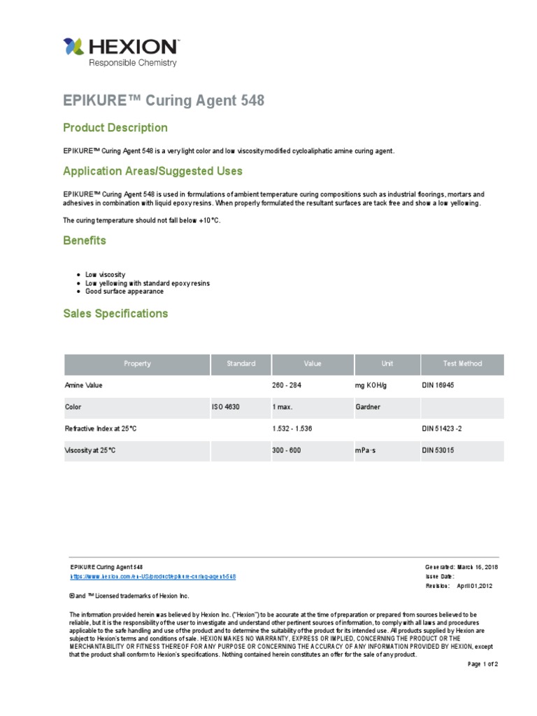 EPIKURE Curing Agent 548 | PDF | Epoxy | Viscosity
