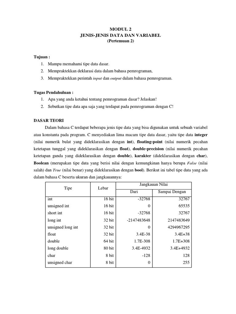 Jenis Data dan Variabel dalam C | PDF