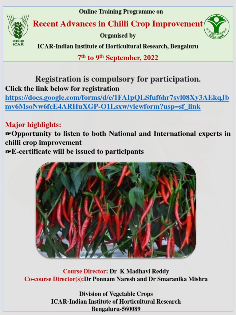 Chilli Crop Improvement - Training - IIHR | PDF | Plant Breeding | Biology