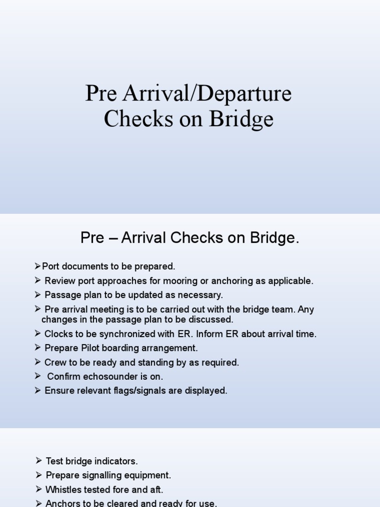Pre Arrival and Departure Checklist | PDF | Ships | Shipping