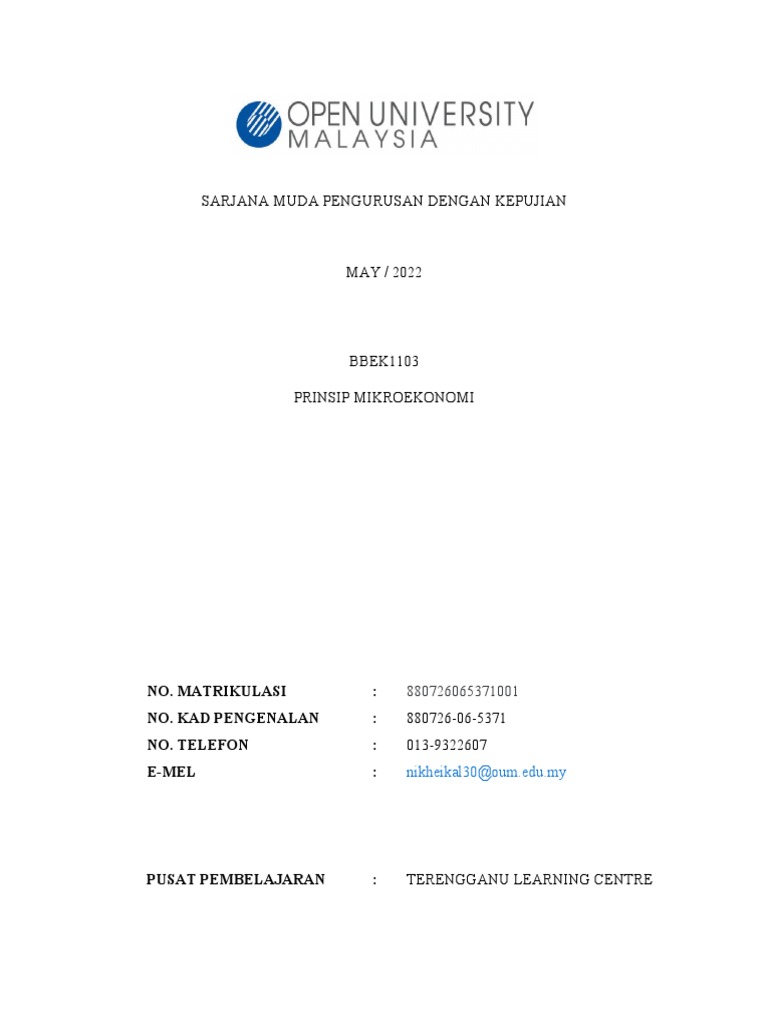 Assignment Bbek1103 Prinsip Mikroekonomi | PDF