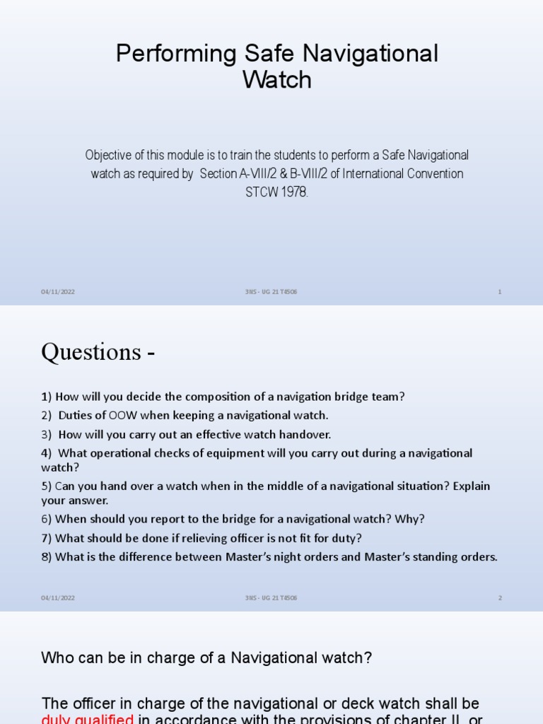 Performing Safe Navigational Watch | PDF | Navigation | Ships