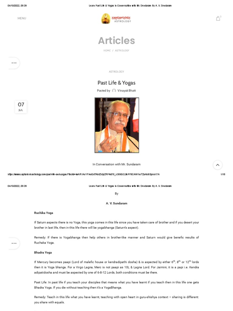 Astro-Learn Past Life & Yogas in Conversation With Mr. Sundaram by A. v ...