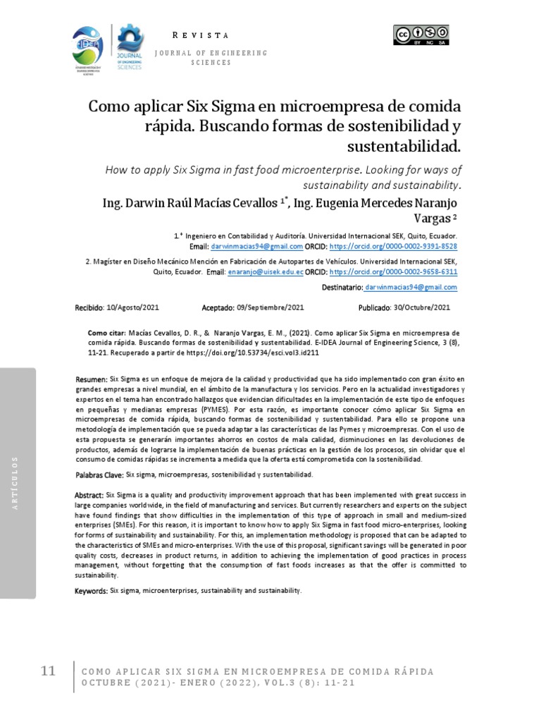 211-Texto Del Artículo-488-1-10-20220722 | PDF | Six Sigma | Business