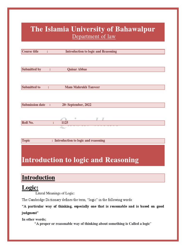 Introduction To Logic and Reasoning | PDF | Logic | Deductive Reasoning