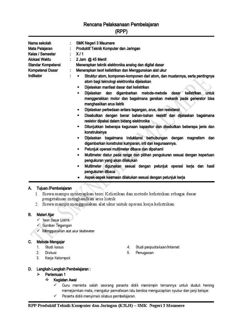RPP Menerapkan Teknik Elektronika Analog Dan Digital Dasar - FIX | PDF