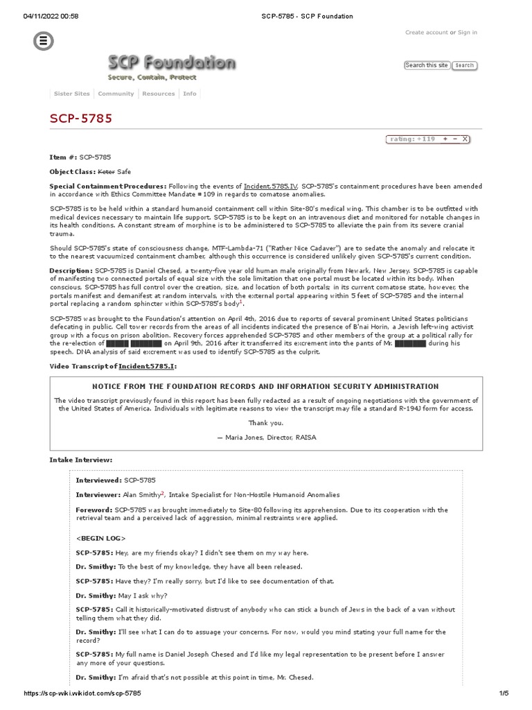 Classificado SCP-5785 - SCP Foundation | PDF | Wiki