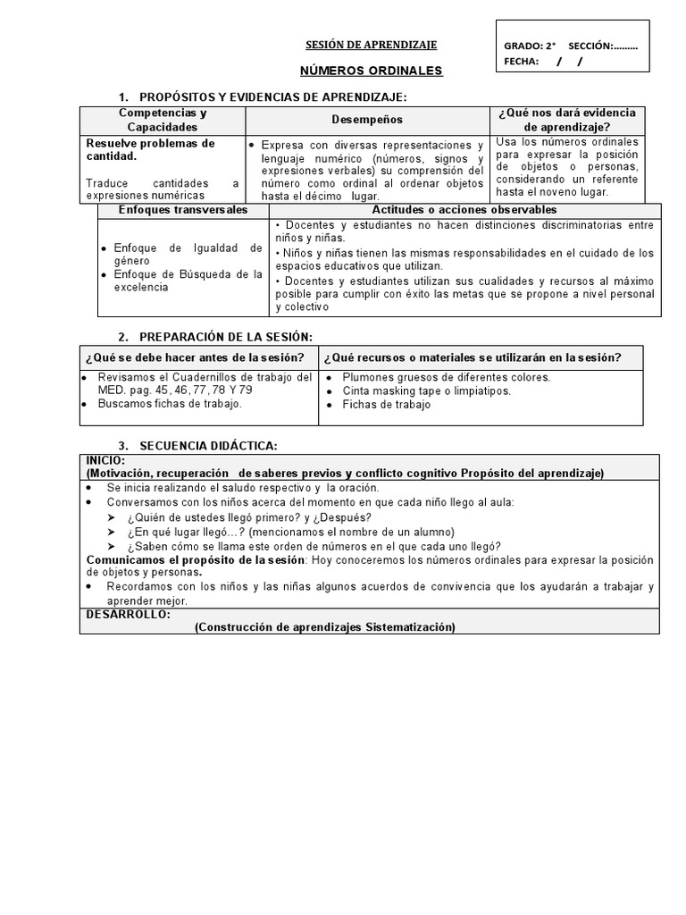 Actividades de Números Ordinales para Primaria | PDF | Método de ...