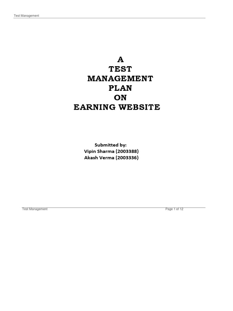 Test Management Plan for Earning Website | PDF | Software Testing | Blog