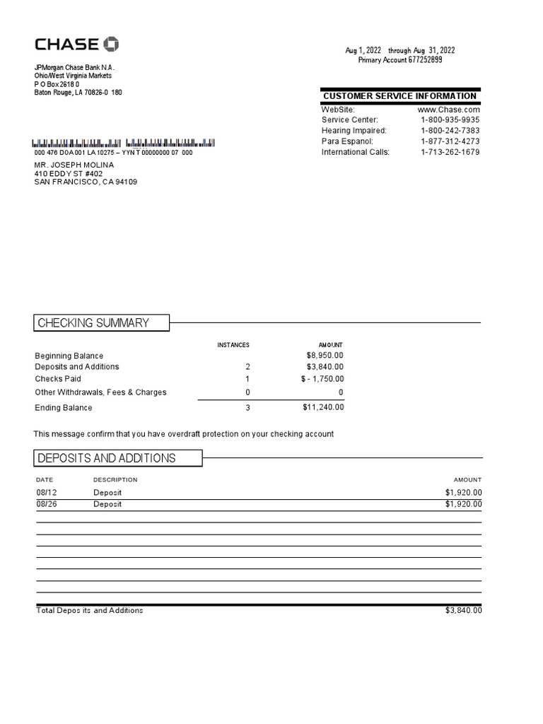Chase Bank Statement BankStatements - Net Sep | PDF | Cheque | Deposit ...