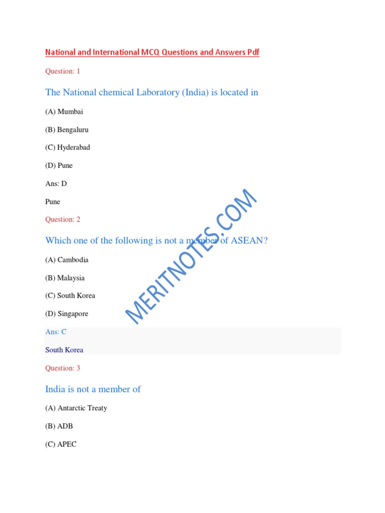 National International MCQ Questions | PDF