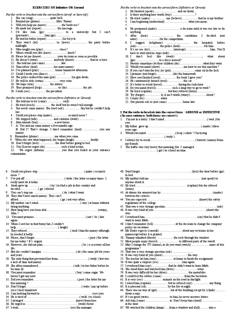 Infinitive or Gerund - L P 10 | PDF