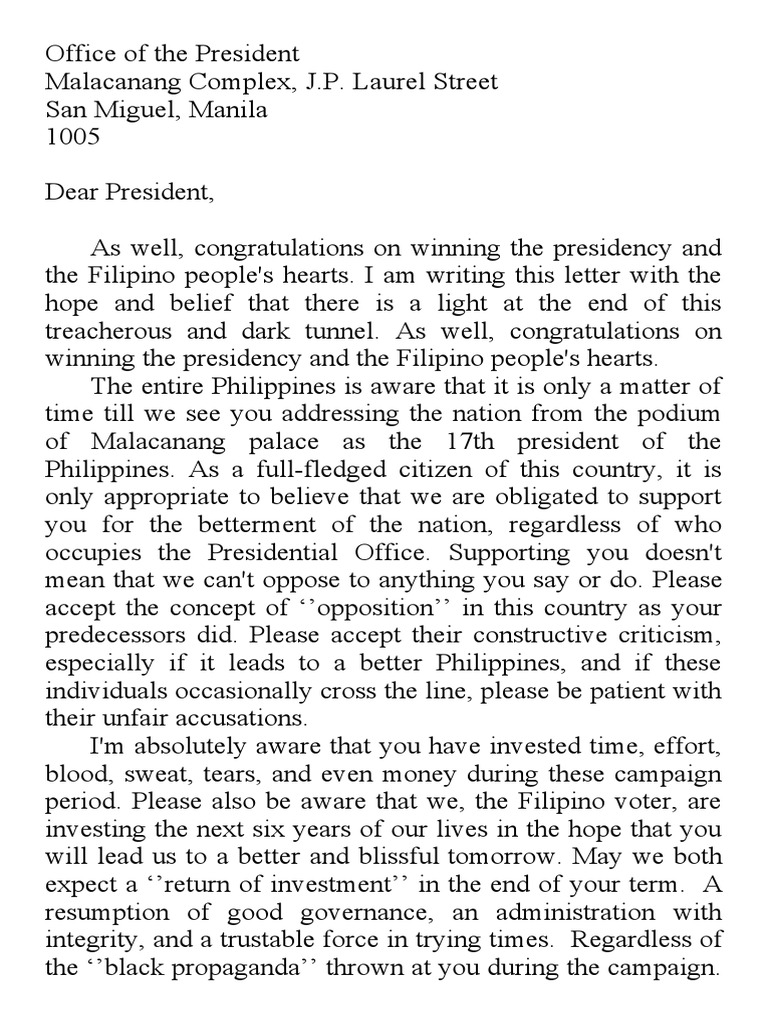 An Open Letter To The New President Rodrigo Duterte | PDF | Poverty ...